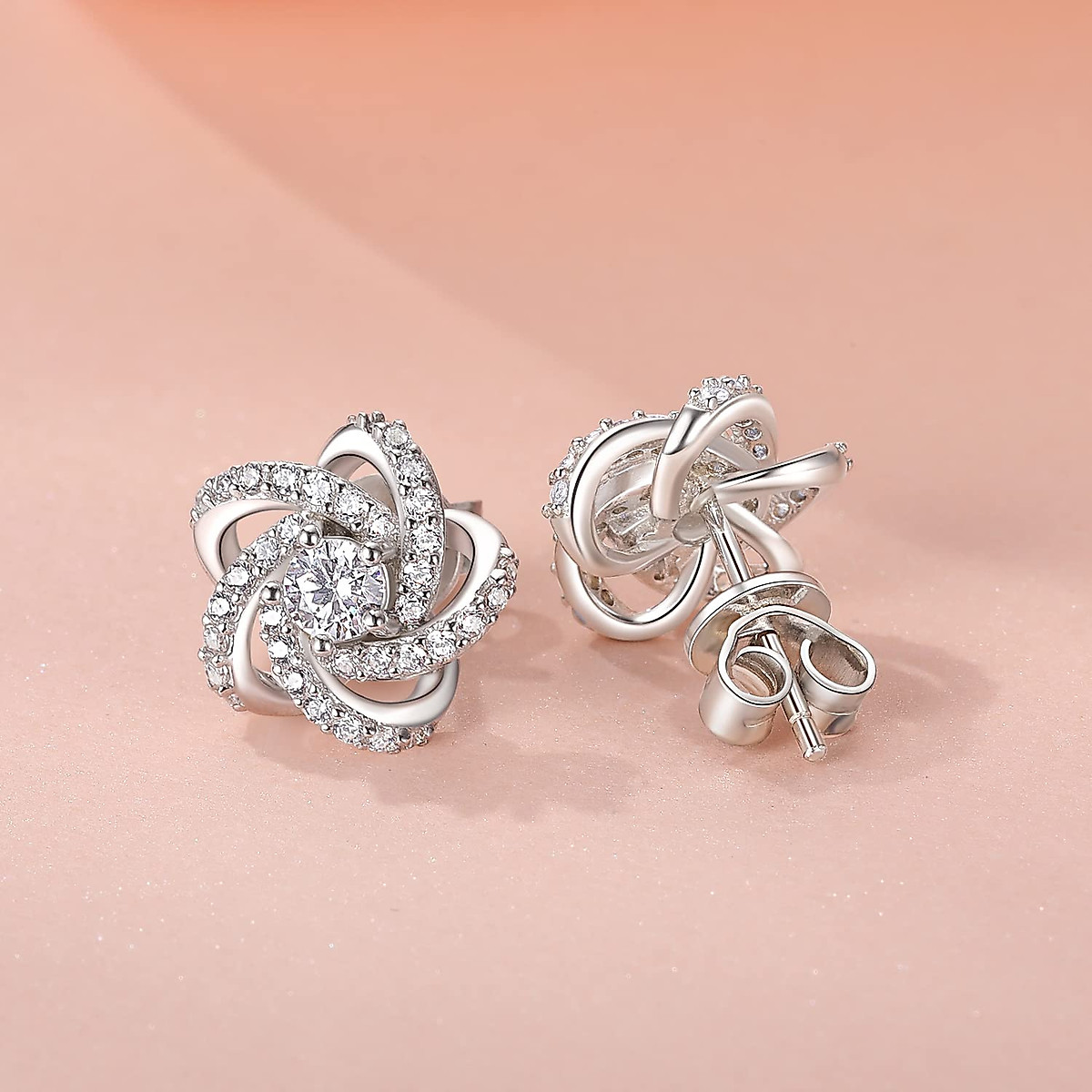 GEORGE · SMITH Earrings for Women, 925 Sterling Silver Flower Stud Earrings Hypoallergenic Sliver Earrings, 5A Cubic Zirconia Earrings Jewelry Gifts for Anniversary Birthday Mother‘s Day for Women