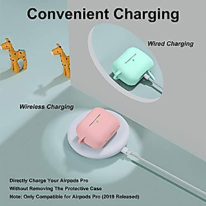 [2 Pack] SNBLK Designed for Airpods Pro Case Cover Silicone Protective Charging Case Skin with Keychain Compatible for Apple Airpods Pro 2019, (Front LED Visible) Pink/Mint Green