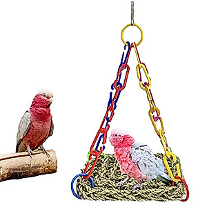 MUYG Bird Seagrass Mat Natural Sea-Weed Woven Parrot Hammock Swing Mats Birds Foraging Wall Colorful Chewing Toy Lovebird Movable Hanging Hammocks Rocking Toys Parakeets Climbing Pad