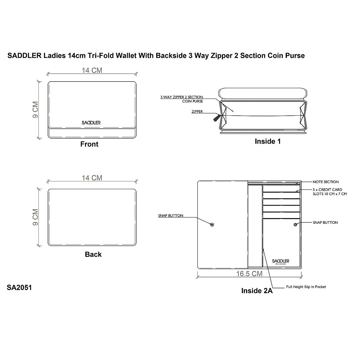 SADDLER Womens Luxurious Leather Trifold RFID Protected Wallet Clutch Purse with Zipper Coin Purse | Designer Multi Credit Card Holder for Ladies | Gift Boxed - Black