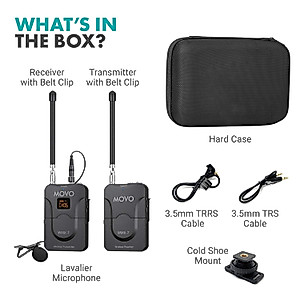 Movo Universal Wireless System, 12 VHF Channels, 2-Microphone, 3.5mm TRRS, 1-Year Warranty