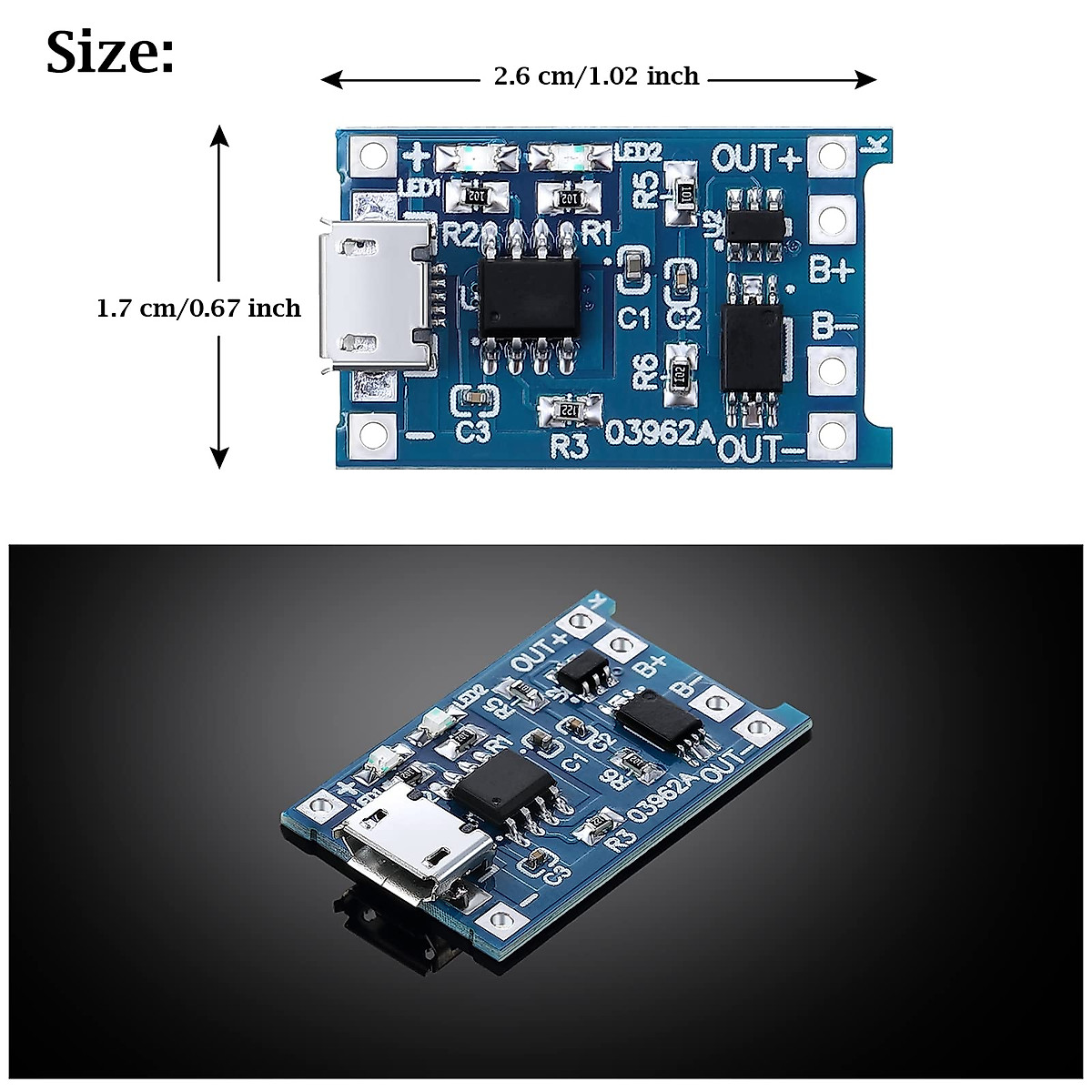 Mudder 20 Pieces Charging Module Battery Charging Board with Battery Protection BMS 5V Micro USB 1A 186 50 Charge Module