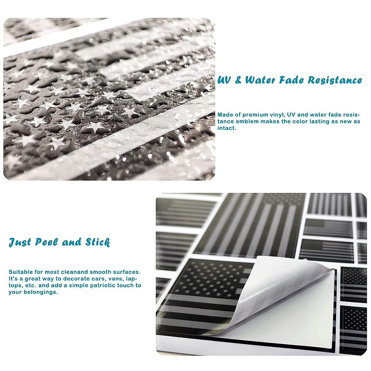 QQSD Black US American Flag Sticker USA Decal in Multiple Sizes (3 Pack, 11.7 x 8.3 Inches)