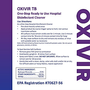 Oxivir Diversey 100898636 Tb One-Step Disinfectant Cleaner, Hospital Grade Accelerated Hydrogen Peroxide AHP, No Fragrance Added, Ready-to-Use Liquid, 1-Gallon