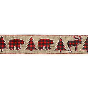YYCRAFT 20 Yards Burlap Christmas Wired Edge Ribbons Red Plaid Reindeer Bear Trees Printed Ribbon for Christmas Home Wreath Craft Bow Wrapping Decoration