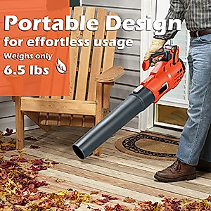 GYMAX Cordless Leaf Blower, 5 Speed Level 20V Max with Battery & Charger, Handheld Electric Portable Lightweight Leaf Blower for Lawn, Garden, Leaves, Snow Debris (Orange)