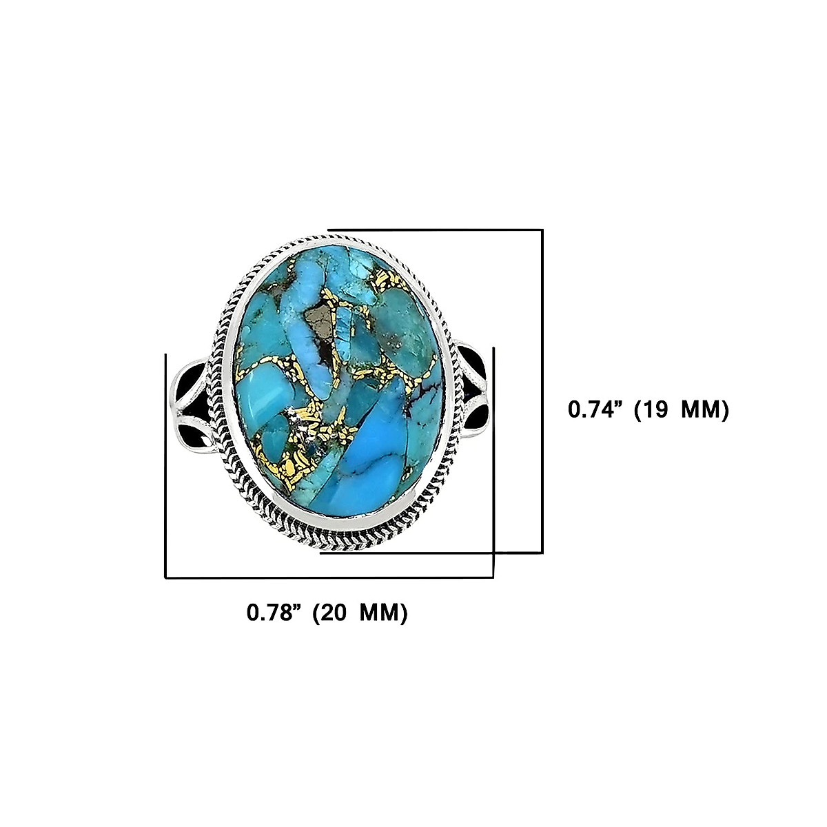 YoTreasure Blue Copper Turquoise Chunky Ring 925 Sterling Silver