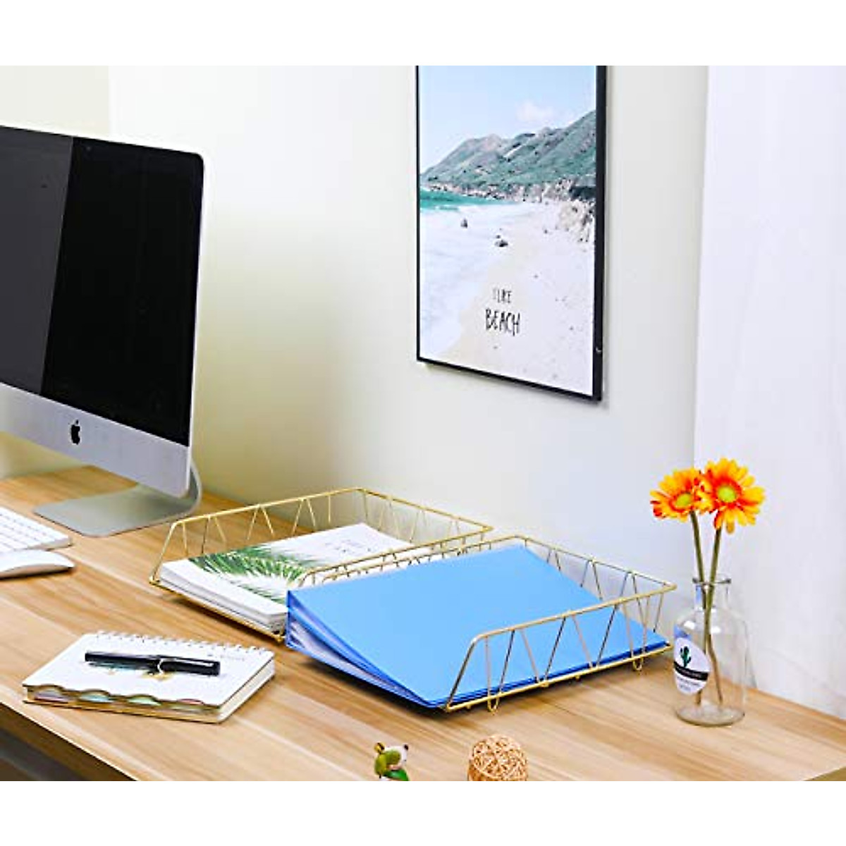 PAG Desktop File Organizer Metal Stackable Letter Tray Paper Holder Rack, 2 Pack, Gold