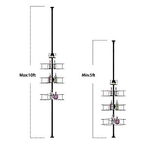 SANDEGOO Corner Shower Caddy Tension Pole,Black 4 Tier Adjustable Shower racks for inside Shelves Bathroom Bathtub Shampoo Holder Organizer Storage Rack, Rustproof Stainless Steel Shower 40-120 inch