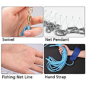 Lucky Monet 10/12/13.3/15ft Radius Large American Saltwater Fishing Cast Net for Bait Trap Fish, Easy Throw Thicken Nylon Line w/Upgraded Steel Chain Sinker, 5/8 Inches Mesh Size