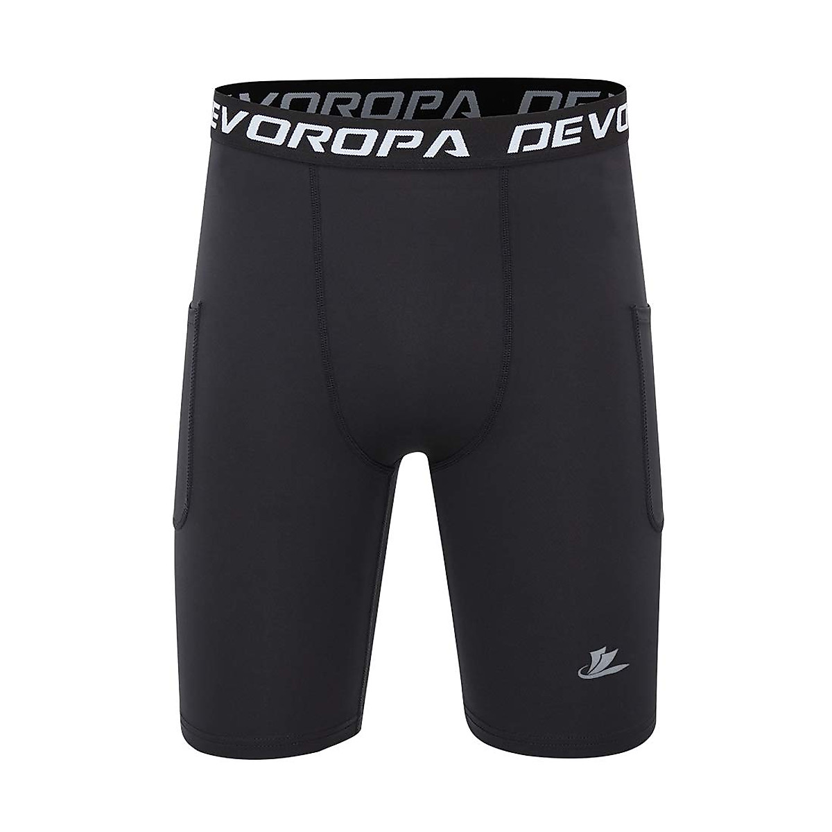 DEVOROPA Youth Boys' Compression Shorts Performance Athletic Base Layers Workout Training Underwear Side Pocket Black/Black M (Pack of 2)