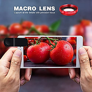 Hemobllo Portable Cell Phone Camera Lens Super Wide Angle Lens Macro Lens Fisheye Lens Clip on 3 in 1 Mobile Phone Lens Compatible for iPhone 6S/7/8/X (Red)