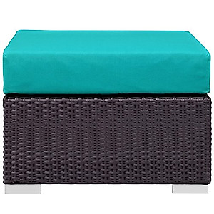 Modway Convene Wicker Rattan Outdoor Patio Square Ottoman in Espresso Turquoise