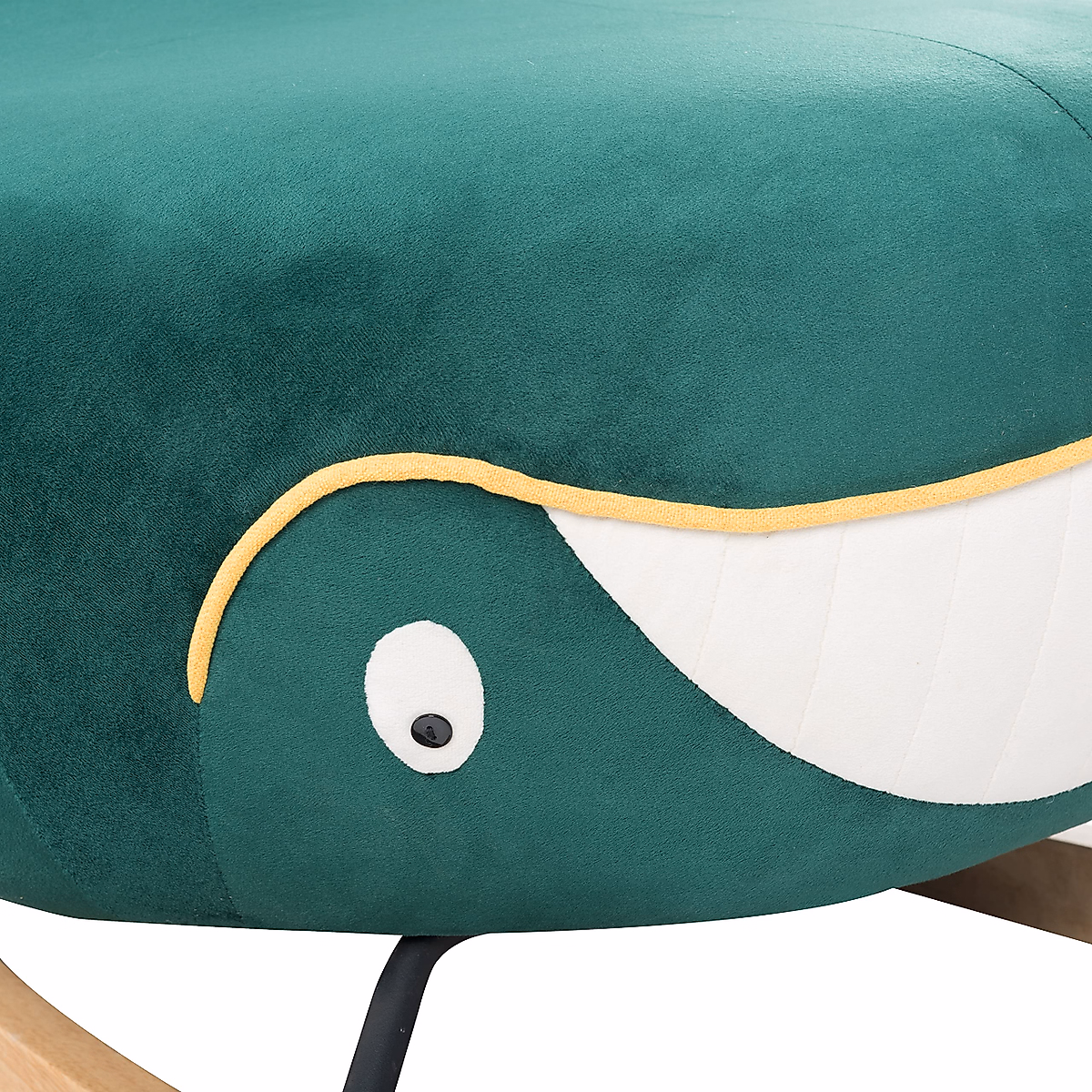 MMTGO 27.5” Whale Rocking Chair w/Metal Support, Comfy Velvet Upholstered Rocker with Non-Slip Solid Wood Legs Suit for Bedroom, Living Room, Porch, Office, Green