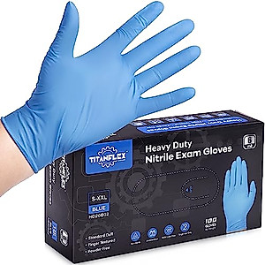 TitanFlex Nitrile Exam Gloves, Blue, 6-mil, Medium, Box of 100, Heavy Duty Nitrile Gloves Disposable Latex Free, Powder Free, Medical Gloves, Cooking Gloves, Mechanic Gloves, Cleaning Gloves