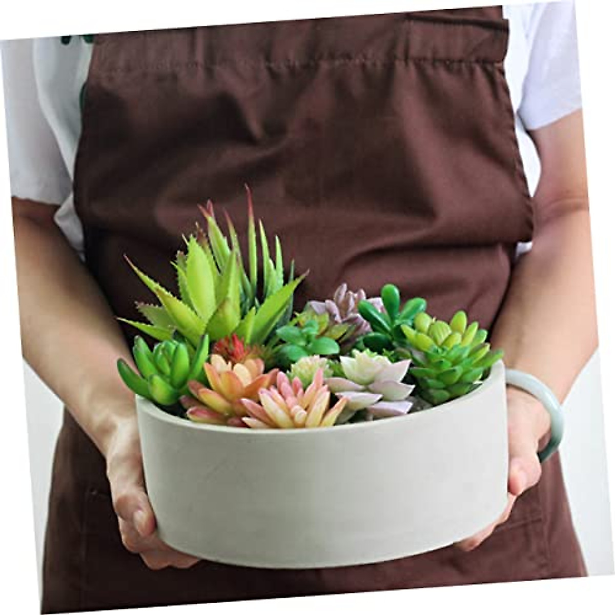 SECFOU 1pc Outdoor Cm Cement Flower Plant Garden Indoor Grey Flowerpot Plants for Round Container Planters Storage Holder Planter Decoration Home Shallow Gardening Succulent Bonsai Pot