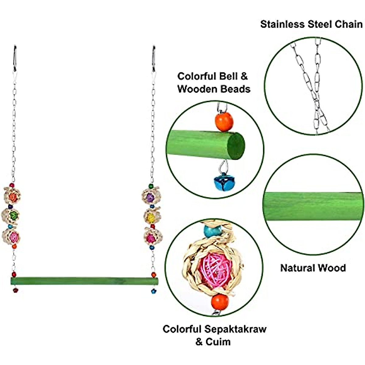 IOUH Green Swing Chicken Toy Chicken Swing Chicken Bird Xylophone Toy and Chicken Veggies Skewer Fruit Holder - Bird Chicken Feed Toys Chicken Stand Toy for Hens Bird Parrot Training Chicken coop 3PCS