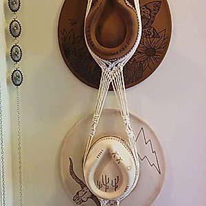 2Pcs Boho Hat Hangers, 5.74ft Macrame Hat Hangers Handmade Cotton Rope Woven Hat Hangers Bohemian Cap Holder Decorative Weaving Hanging Hat Organizer for Display Beach Hat Sun Hat Wide Brim Caps