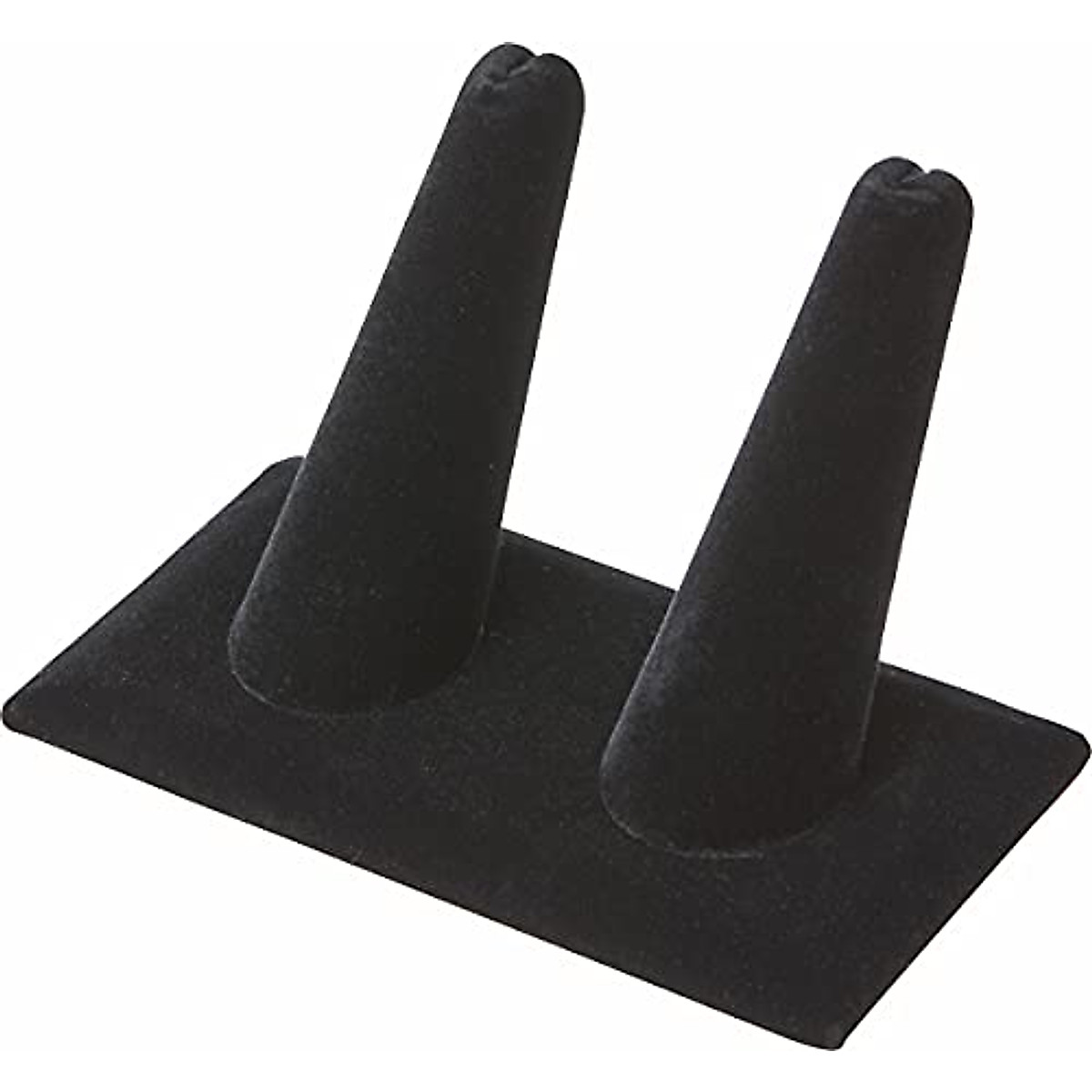Plymor Black Velvet Ring Finger Display, Double on Rectangular Base, 3.625" W x 2.125" D x 2.25" H