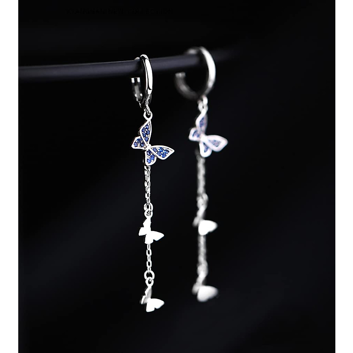 SLUYNZ 925 Sterling Silver Butterfly Dangle Earrings Tassel for Women CZ Butterfly Hoop Earrings Chain (A-Silver)