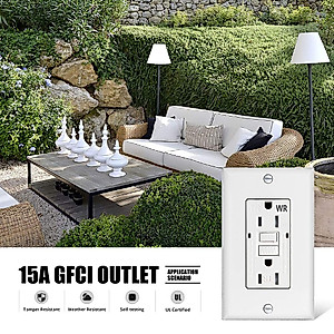 GFCI Outlet Receptacle 15 amp-Weather Resistant Self Testing Tamper Resistant Duplex Ground Fault Circuit Interrupter Outlet UL Certified for Home/Commercial/Outdoor/Indoor