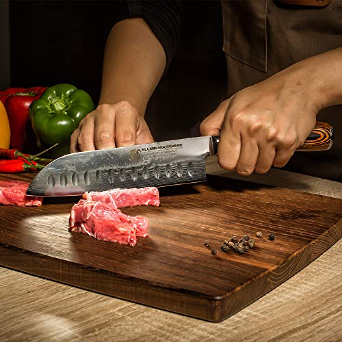 Professional Damascus Chefs Knife, 67-layer Handmade 7" Damascus Santoku Knife, Japanese VG10 Super Steel Core