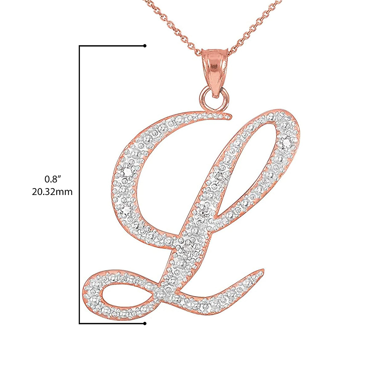 14K Rose Gold Diamond Accented Dangling Cursive Initial L Charm 4/5" Pendant Necklace, 22"