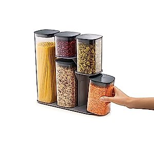 Joseph Joseph Podium Dry Food Storage Container Set with Stand, 5-piece, Gray