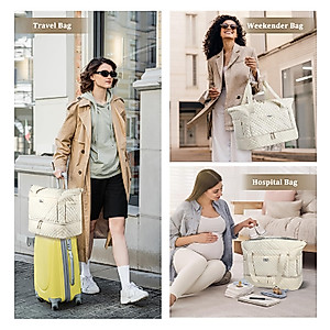 ETRONIK Travel Bag, Weekender Bags for Women, Personal Item Travel Bag with Wet Pocket, Duffel Bag for Travel with Shoes Compartment, 37L Hospital Bag for Labor and Delivery (Beige)