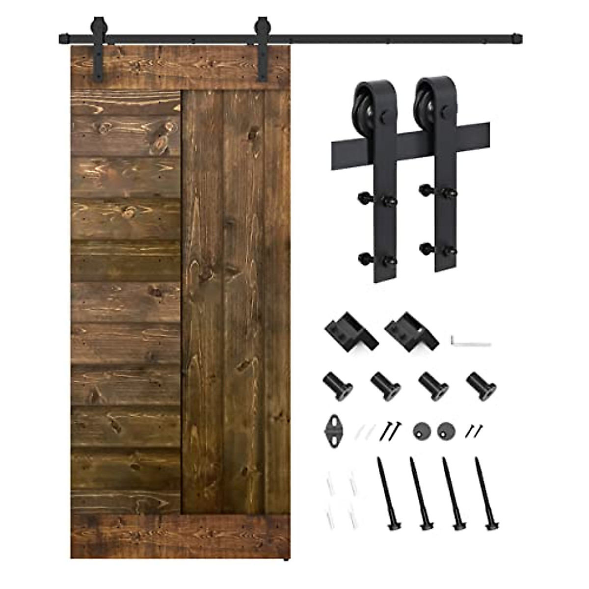 Sliding Barn Door 36 in x 84 in, Made-in-USA, Customizable Solid Wood Barn Door Included 6.25ft Hardware Kit and Pull Handle, Easy Assembly Dark Brown, Rosaic Series