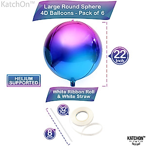 KatchOn, Purple Galaxy Balloons - 22 Inch, Pack of 6 | Iridescent Balloons, Round 4D Metallic Balloons for Galaxy Birthday Party Decorations | Purple and Blue Balloons for Galaxy Party Decorations