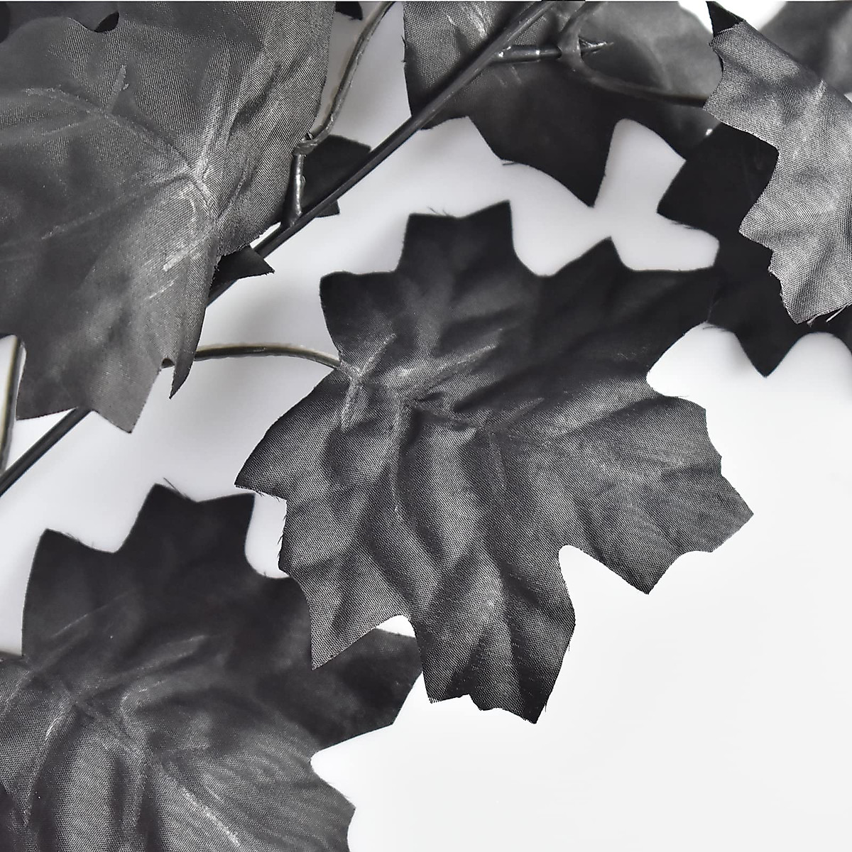 IWNTWY 3 Pack Fall Leaves Garland, Artificial Autumn Hanging Maple Leaf Vines Foliage Garland for Halloween Party Front Door Home Fireplace Decor (Black, 5.5Ft/Pack)