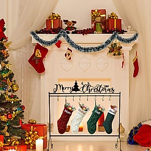 Profully 6 Hooks Christmas Stocking Holder Stand, Black Metal Christmas Stocking Hanger Stand for Floor with Detachable Christmas Decorations