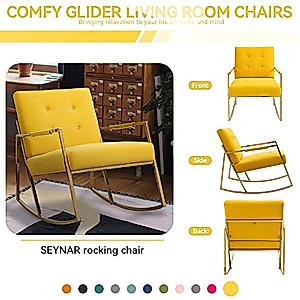 SEYNAR Rocking Chair,Upholstered Accent Chairs,Comfy Glider Living Room Chairs for Padded Seat with Golden High Armrest,Rocking Chair Nursery for Living Room,Dining Room,Bedroom,Kitchen(Yellow)
