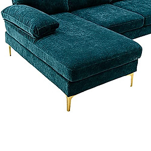 U-Shaped Sectional Sofa Comfy Couch for Living Room Set, 110 inches Wide Modern Large 4-Seat Couch Convertible Soft Velvet Couch Set with Double Chaise Lounge (Teal Blue, Chenille Fabric)