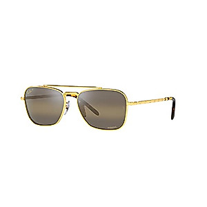 Ray-Ban RB3636 New Caravan Square Sunglasses, Legend Gold/Polarized Clear Gradient Dark Brown, 55 mm