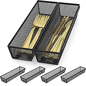 Silverware Organizer for Kitchen Drawer Utensil Cutlery Tray with Interlocking Arm Mesh Metal Flatware Storage Slip-proof for Knives, 6 Compartment by FURNINXS