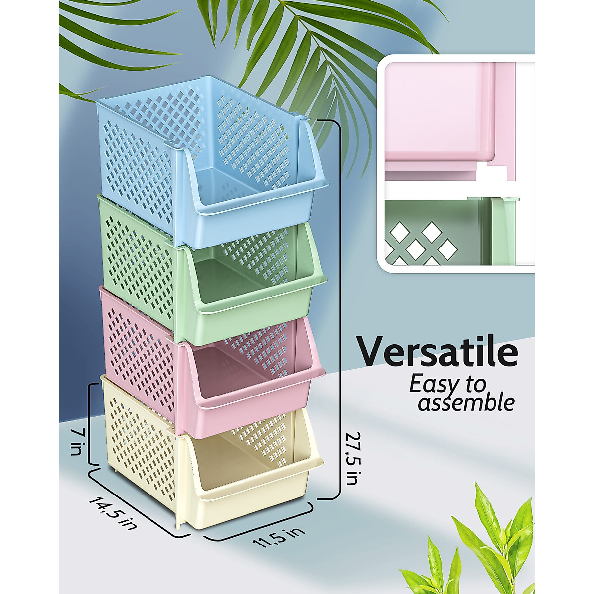 Skywin Stackable Storage Bins for Pantry - 8 Pack Stackable Bins For Organizing Food, Kitchen, and Bathroom Essentials (Multi)