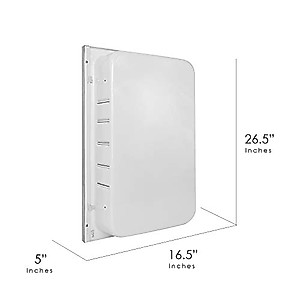Head West 6297 Metro Beaded Medicine Cabinet, Recess Mount | 3 Adjustable Glass Shelves, Stainless Steel Frame, Installation Freedom with Door Swinging Left or Right, 16" x 26", White and Silver