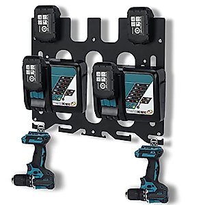DITKOK 3 in 1 Wall Mount Shelf for Makita Battery, Holder for Makita DC18RC DC18RD Charger, Hanger for Cordless Drill Driver, Cordless Drill Charging Station