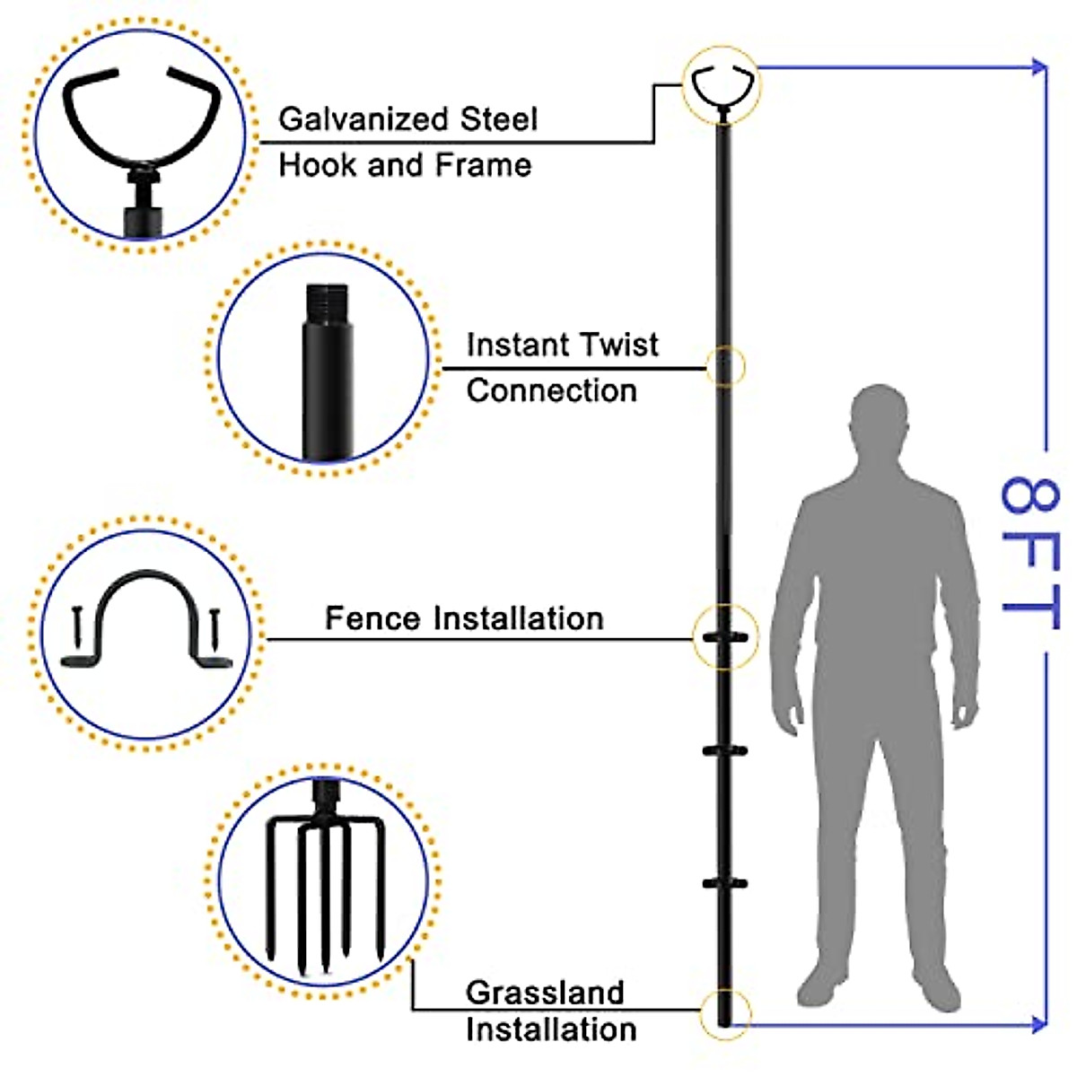 Eillion 3-in-1 String Light Poles for Hanging Outdoor String Lights, Patio Metal Light Pole for Outside Garden, Backyard, Parties Bistro (2PCS)