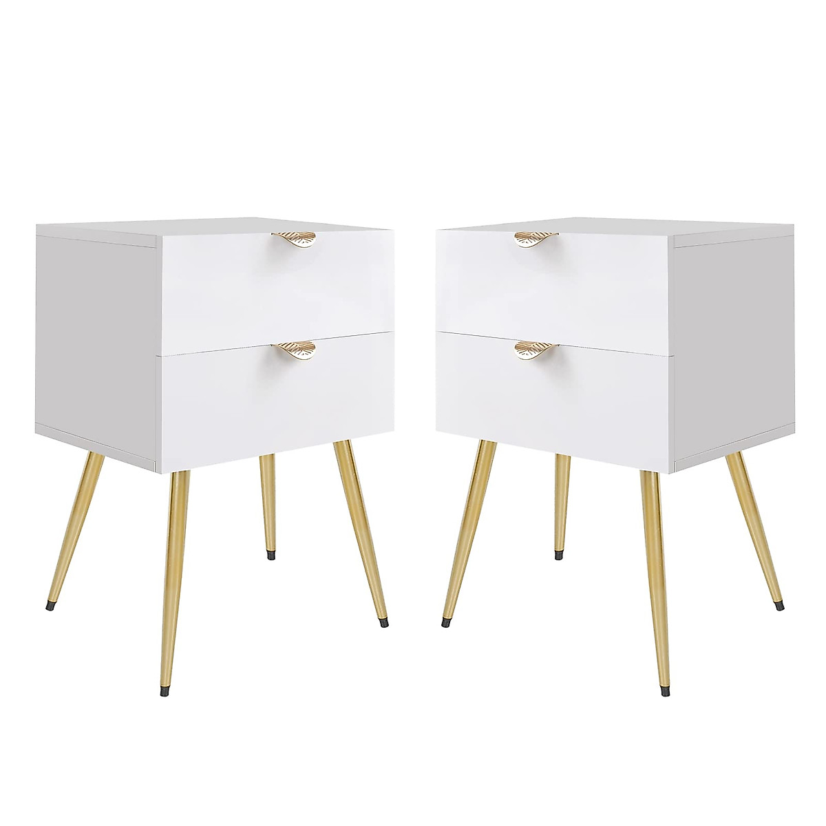 Cloud Space White Nightstand with Drawers, Mid Century Modern Bedside Table Set of 2, Wood Small Side End Table for Living Room, Patio,Dorm,Bedroom