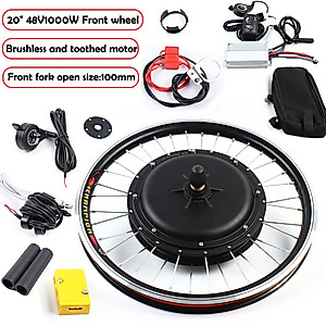 YIYIBYUS 20" Electric Bike Conversion Kit 1000W 48V Front Wheel Bicycle Brushless and Toothless Motor Kit with Controller E-Bike Front Hub Motor for 20Inch Bikes