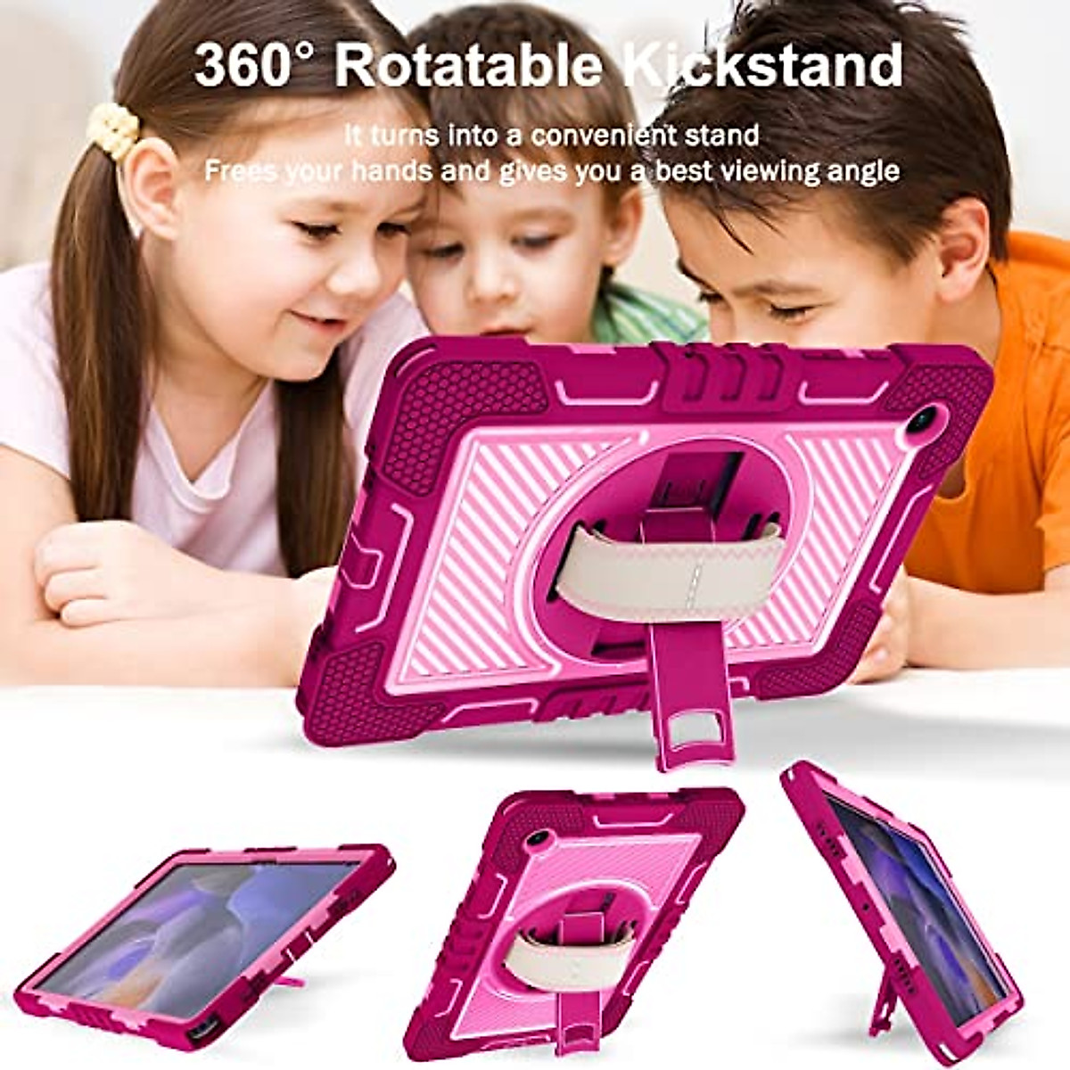 ZUBEE Cover Case Shockproof Protective Cover 360 Degree Rotating Bracket Case Compatible with Samsung Galaxy Tab A8 10.5-Inch 2021 (SM-X200/X205/X207) Protective Cover(Rose Red+Pink)