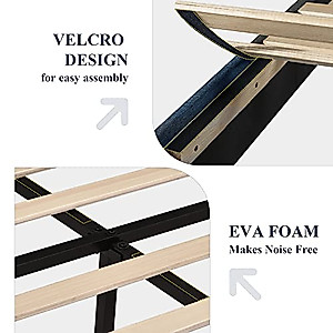 Allewie King Size Platform Bed Frame with Fabric Upholstered Headboard and Wooden Slats Support, Fully Upholstered Mattress Foundation/No Box Spring Needed/Easy Assembly, Navy Blue