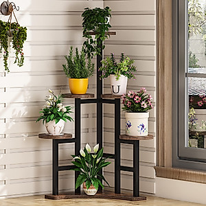 LITTLE TREE 6 Tiered Corner Plant Stand Indoor, Tall Plant Shelf Flower Stand Multiple Potted Plant Holder Rack for Living Room Balcony Garden, Rustic Brown
