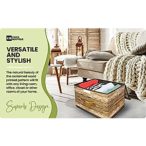 KaleaBoutique KB Foldable Storage Bins with Lids Fabric Collapsible Stacking Boxes, Closet Organizers Storage, Living Room, Laundry Room Bins, Office Home Storage Bins (Set of 3 Bins, Reclaimed Wood)