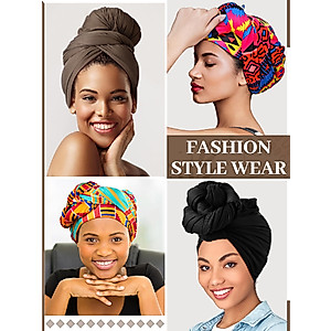 Funnysoft 4 Pcs African Scarf for Women Head Wraps for Black Women Stretch Turbans Jersey Hijab Scarf Hair Wraps Lightweight Headbands Cover