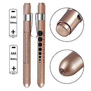 ALMOCN Pen Light,Nurse Medical Reusable LED Penlight White Light with Pupil Gauge and Ruler (Gold)