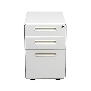 Flash Furniture Wren Ergonomic 3-Drawer Mobile Locking Filing Cabinet with Anti-Tilt Mechanism and Hanging Drawer for Legal & Letter Files, White